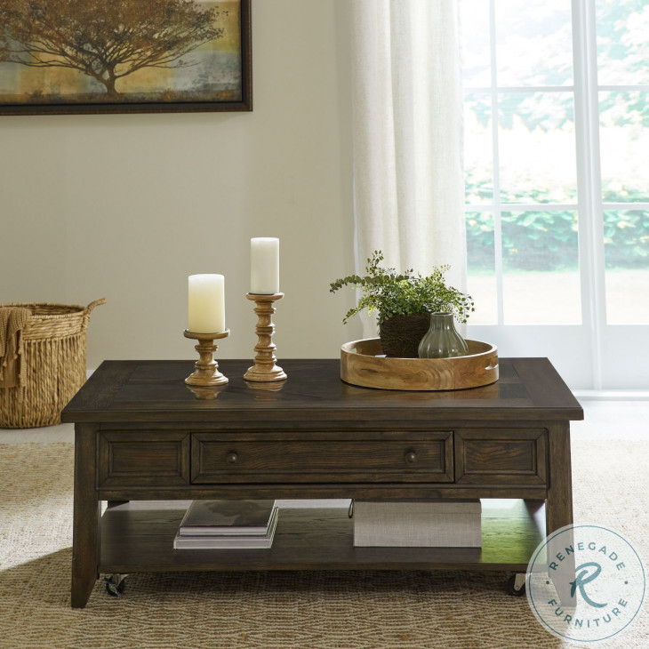 Paradise Valley Saddle Brown Rectangular Cocktail Table From Liberty ...