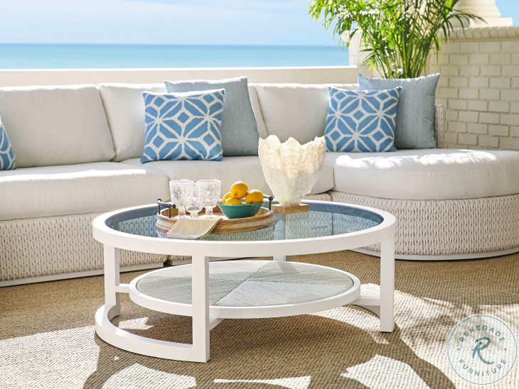 Ocean Breeze Promenade White Outdoor Round Cocktail Table From Tommy ...
