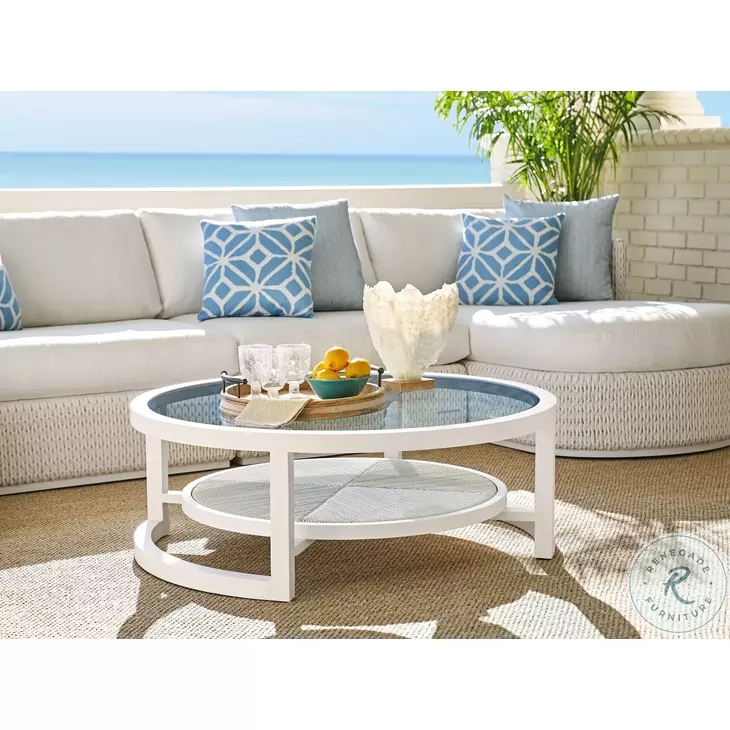 Ocean Breeze Promenade White Outdoor Round Cocktail Table From Tommy ...