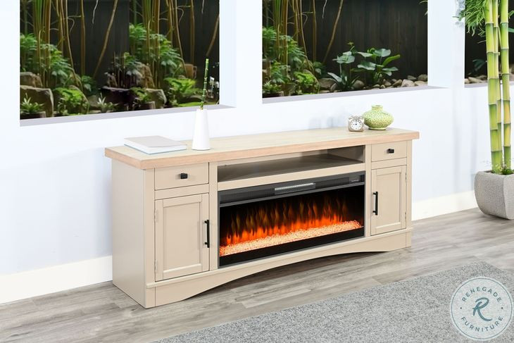 Velora Natural 78" Media Console with Electric Fireplace from Luna ...
