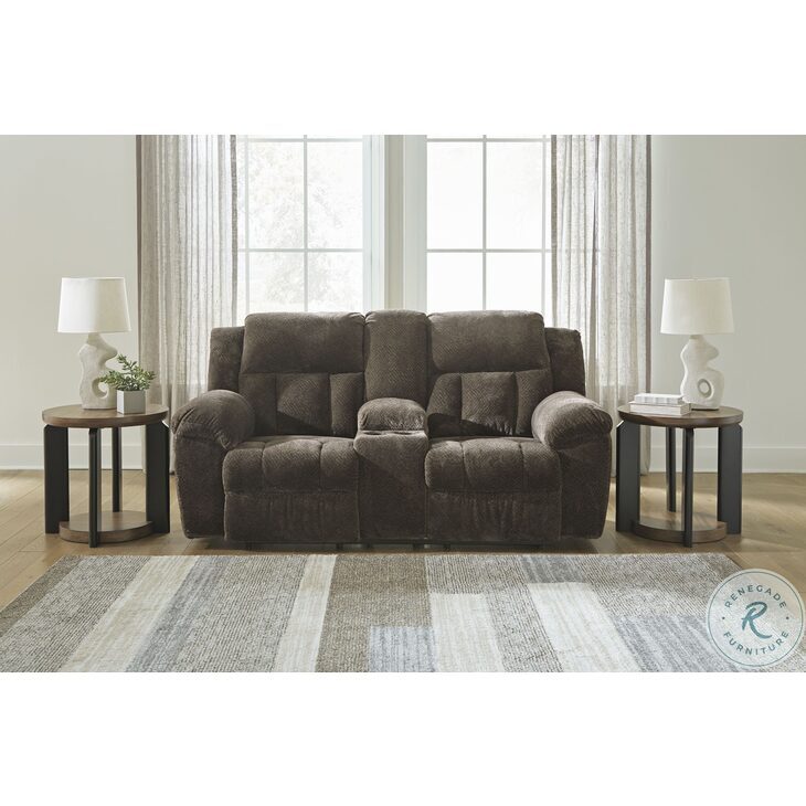 Frohn Chocolate Double Reclining Console Loveseat From Ashley Furniture ...