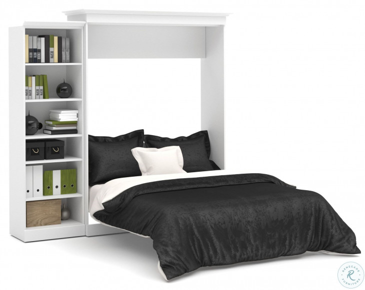 Versatile White 92'' One Sided Storage Queen Wall Bed from Bestar ...