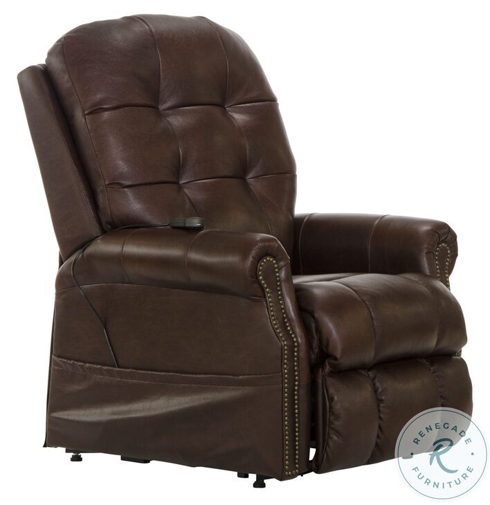 Madison Walnut Leather Lay Flat Power Lift Recliner From Catnapper ...