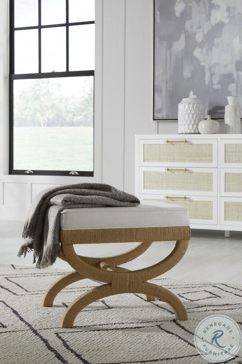 Xanadu White Linen Natural Rope Wrapped Stool From Worlds Away ...