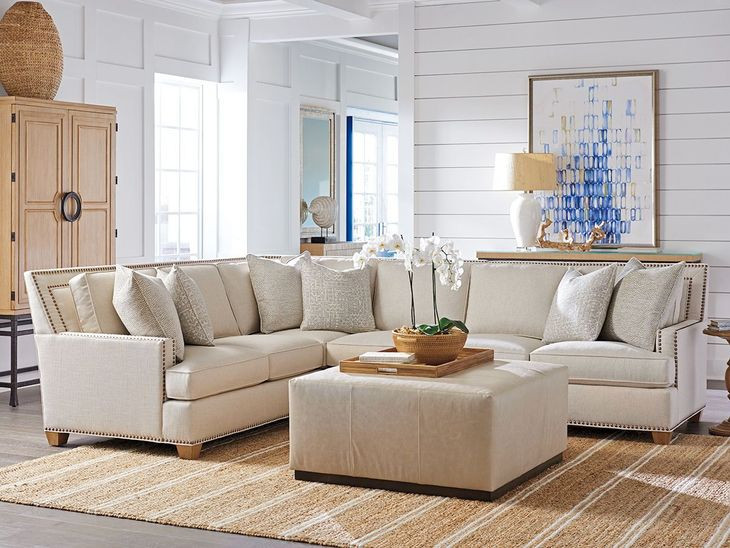Clayton Beige Leather Upholstered Cocktail Ottoman from Barclay Butera ...
