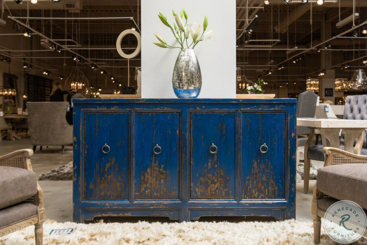 Classic Home Amherst 4 Door Buffet Distrssed Antique Blue Pine