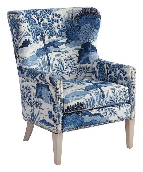 Avery Blue Upholstered Wing Chair with Nailhead Trim from Barclay ...