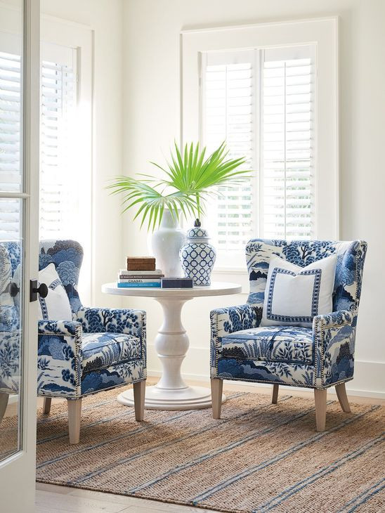 Avery Blue Upholstered Wing Chair with Nailhead Trim from Barclay ...