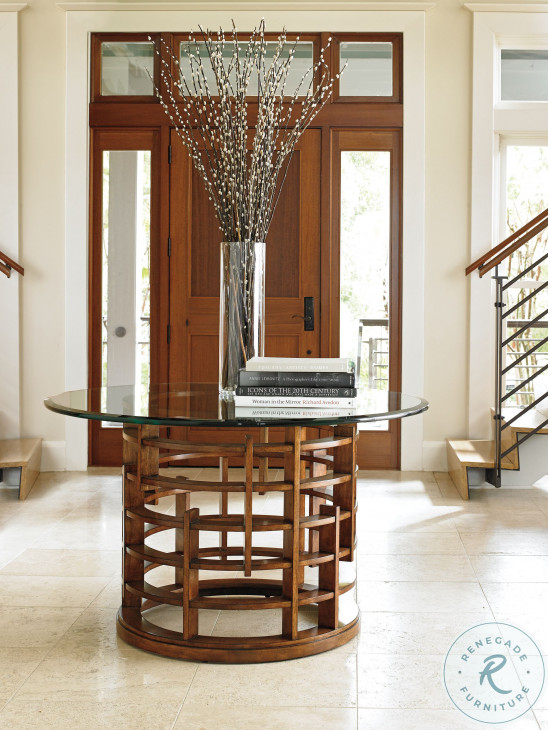 Island Fusion Brown Meridien Glass Top 72" Round Dining Table ...