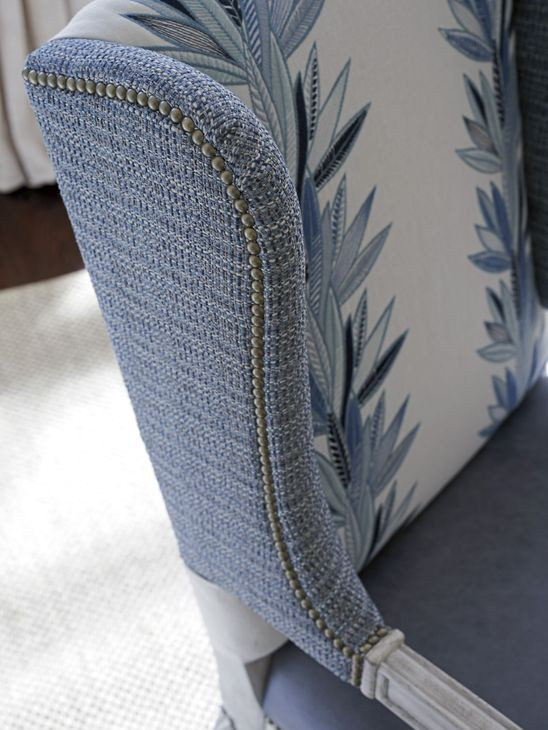 Patras Blue and Gray Leather Upholstered Wing Chair with Nailhead Trim ...