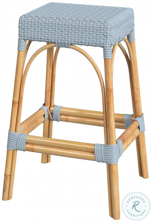 Tobias Baby Blue Rattan Bar Stool From Butler | Coleman Furniture
