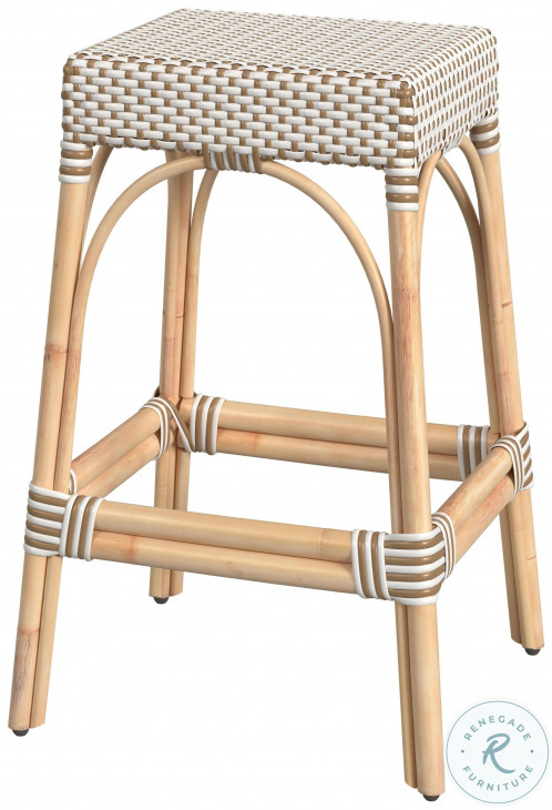 Tobias White And Tan Dot Rattan Bar Stool From Butler | Coleman Furniture