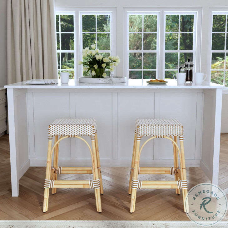 Tobias White And Tan Dot Rattan Bar Stool From Butler | Coleman Furniture