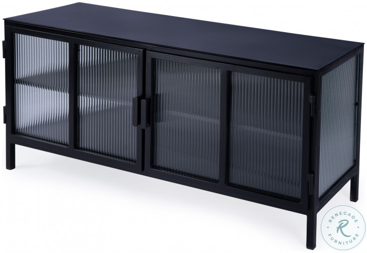 Hoxton Black Metal Ribbed Glass TV Stand From Butler | Coleman Furniture