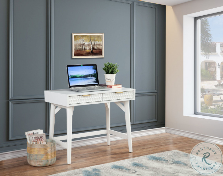 White Pearl Mini Desk From Alpine | Coleman Furniture