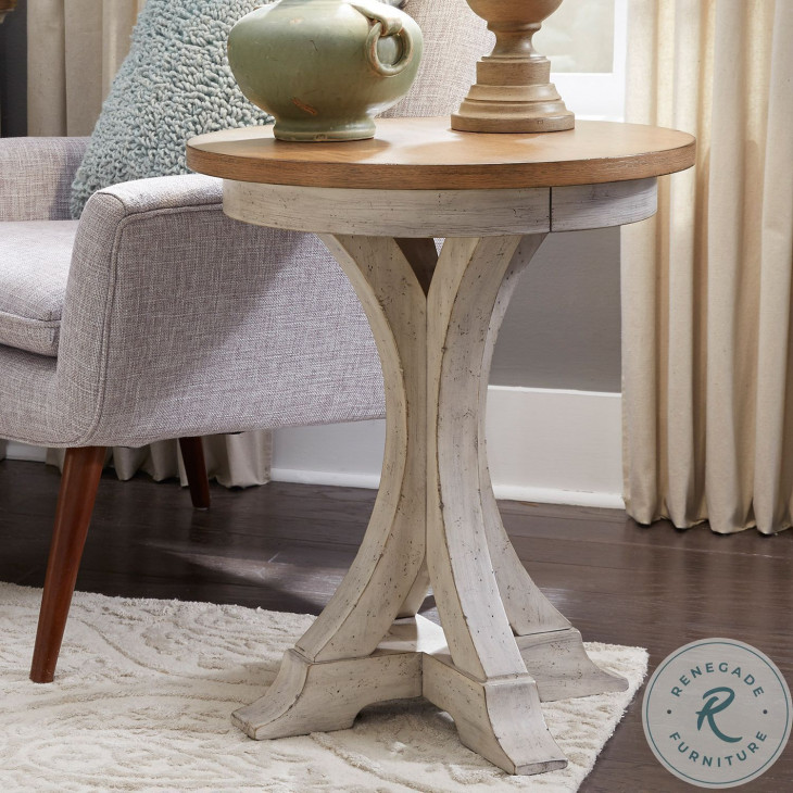 Farmhouse Reimagined Antique White Round Chairside Table from Liberty ...