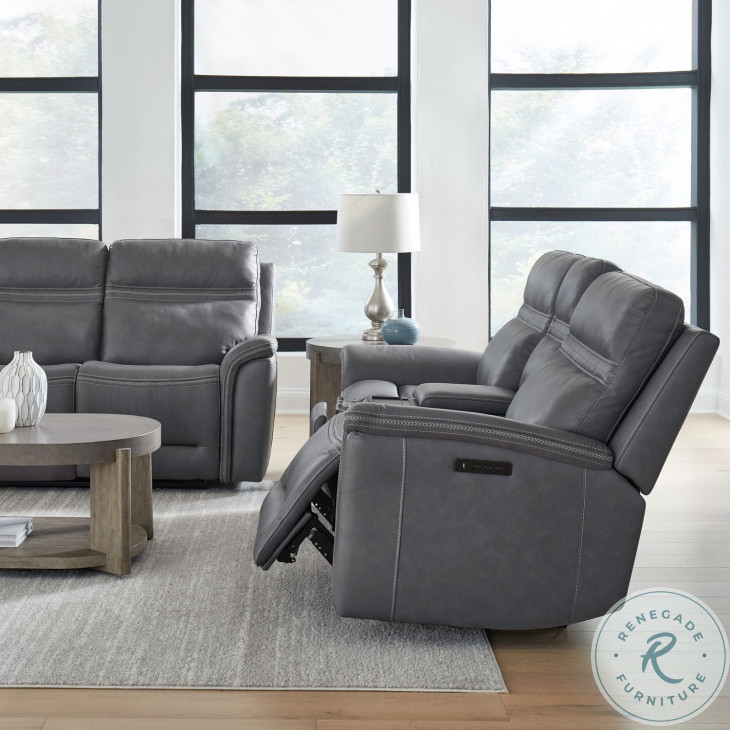 Cooper Bleu Gray Leather Triple Zero Gravity Power Reclining Loveseat ...