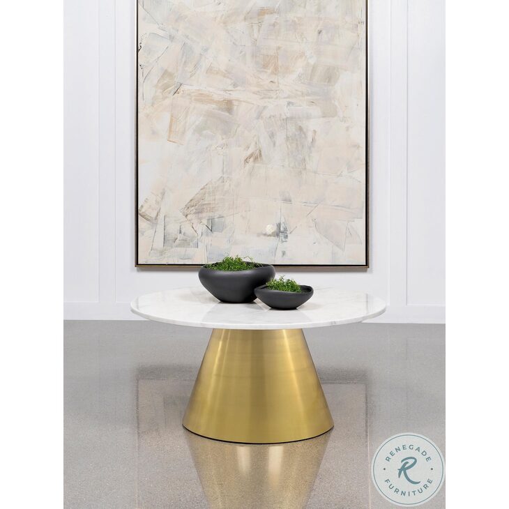 Avon Stainless Steel And White Marble Top Round Coffee Table From ...