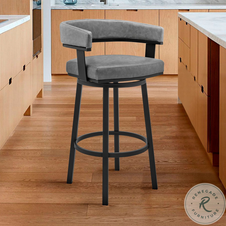 Cohen Gray Faux Leather And Black Swivel 30" Bar Stool From Armen ...