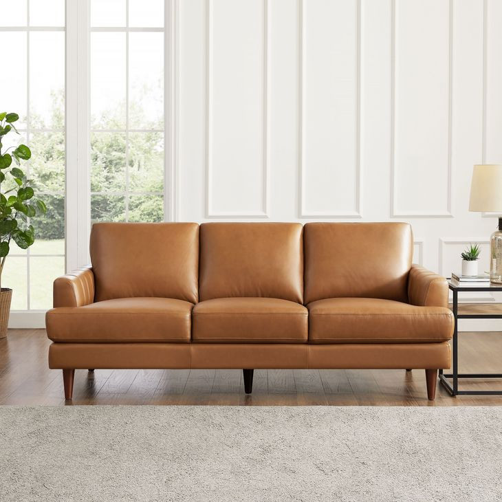 Ada Cognac Brown Leather 80" Sofa From Tanners Mark | Coleman Furniture