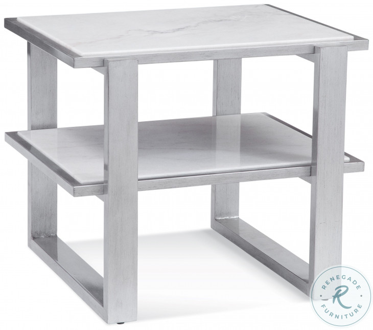 Hessie Silver And White Marble Top Rectangular End Table From Bassett Mirror | Coleman Furniture