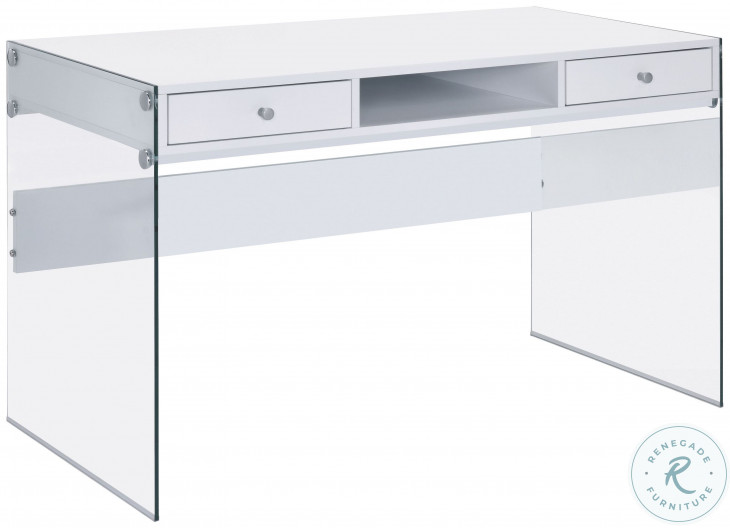 Dobrev Glossy White Computer Desk from Coaster (800829) | Coleman Furniture