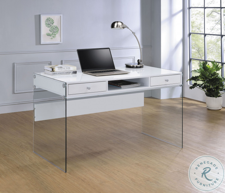 Dobrev Glossy White Computer Desk from Coaster (800829) | Coleman Furniture