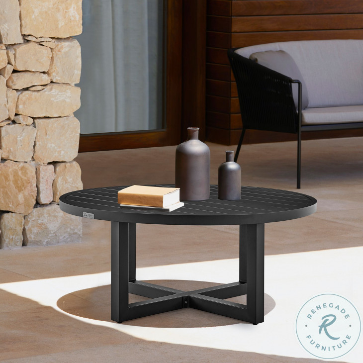 Argiope Black Outdoor Patio Round Coffee Table From Armen Living ...