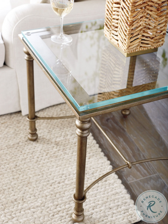 Laguna Textured Brass Bluff Metal And Glass End Table by Barclay Butera ...