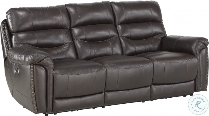 Lance Brown Leather Power Double Reclining Sofa With Power Headrests ...
