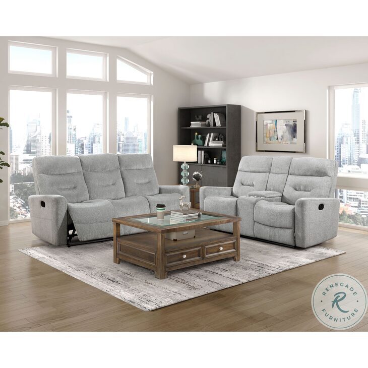 Lyndon Gray Double Reclining Console Loveseat From Homelegance ...