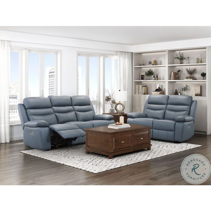 Hancock Blue Double Power Reclining Sofa From Homelegance | Coleman ...