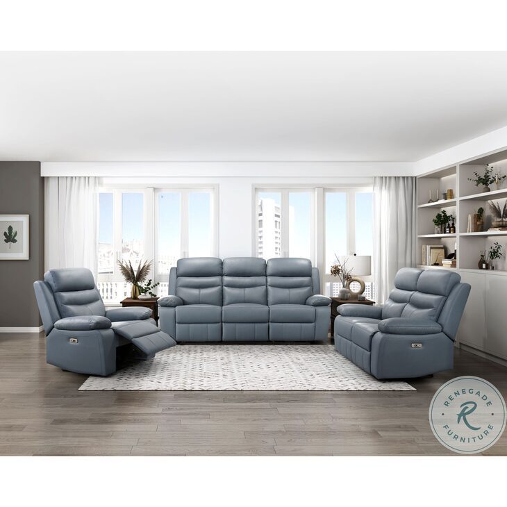 Hancock Blue Double Power Reclining Sofa From Homelegance | Coleman ...