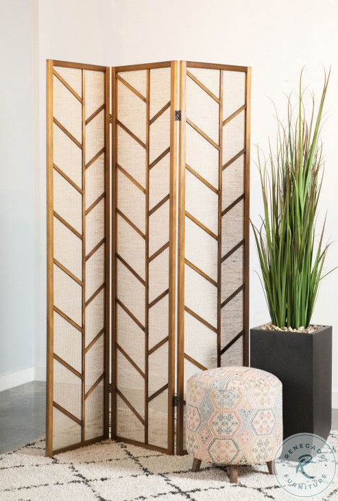 962923 Tan Jute And Walnut 3 Panel Screen From Coaster Furniture ...