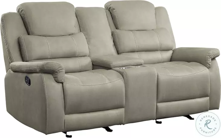 Shola Gray Double Glider Reclining Loveseat With Center Console