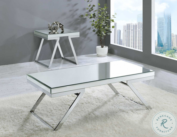 Alfresco Mirrored Top And Chrome Cocktail Table From Steve Silver ...