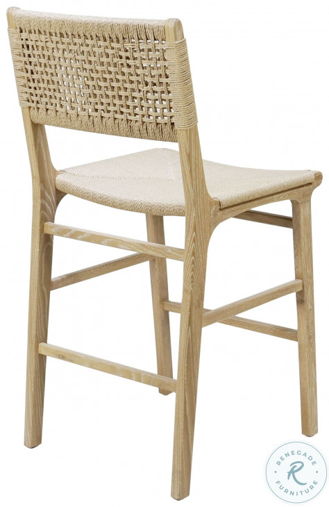 Astrid Cerused Oak Woven Back Counter Height Stool From Worlds Away ...