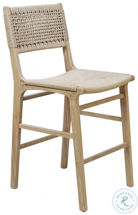 Astrid Cerused Oak Woven Back Counter Height Stool From Worlds Away ...