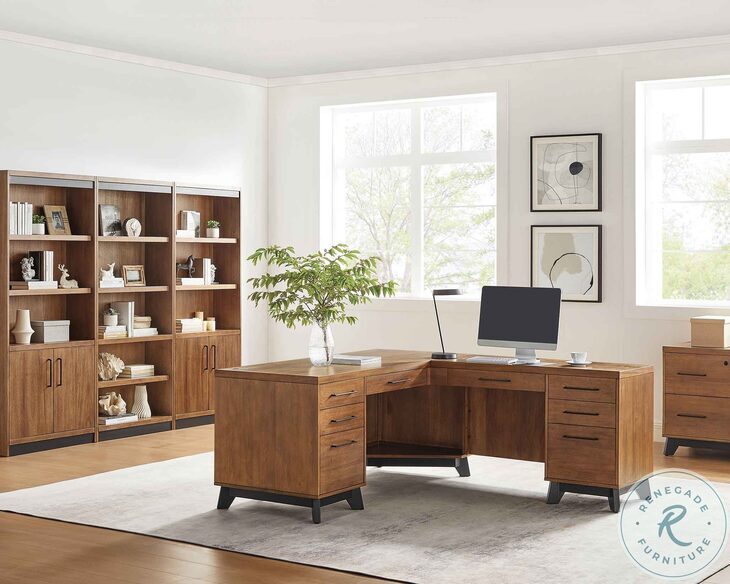 Avery Brown 64" Pedestal L Home Office Set From Martin Furniture ...