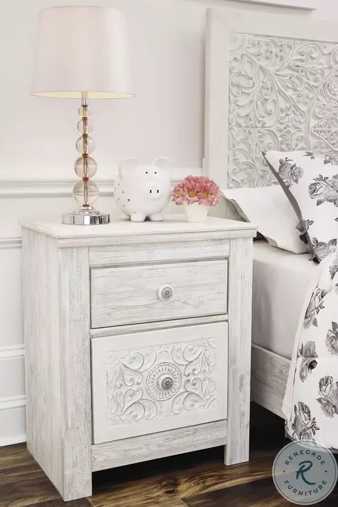 whitewashed bedside table