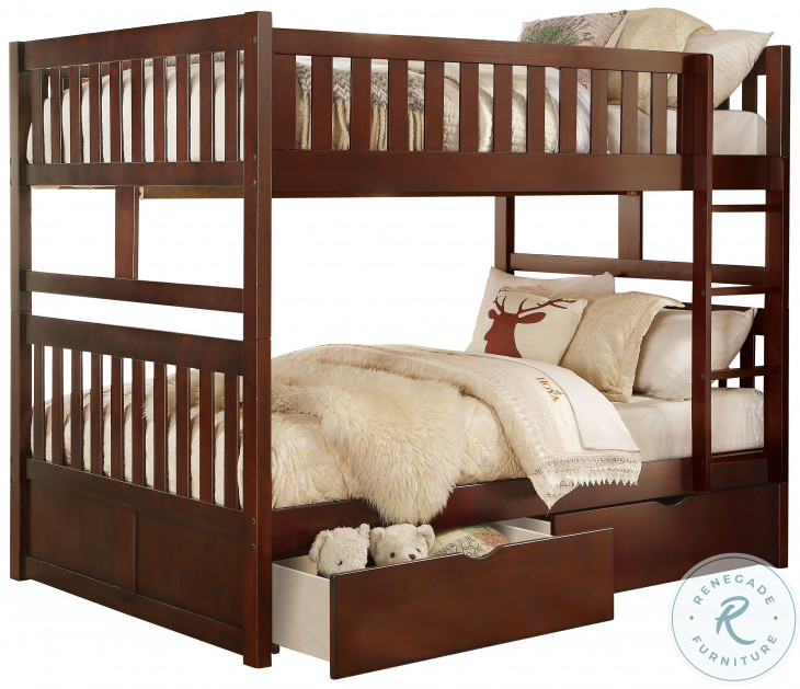 Rowe Dark Cherry Full Over Full Bunk Bed with Storage Boxes From ...