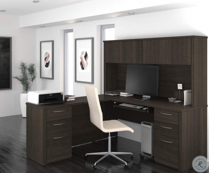 Embassy Dark Chocolate 71" L-Shaped Desk with Hutch from Bestar ...