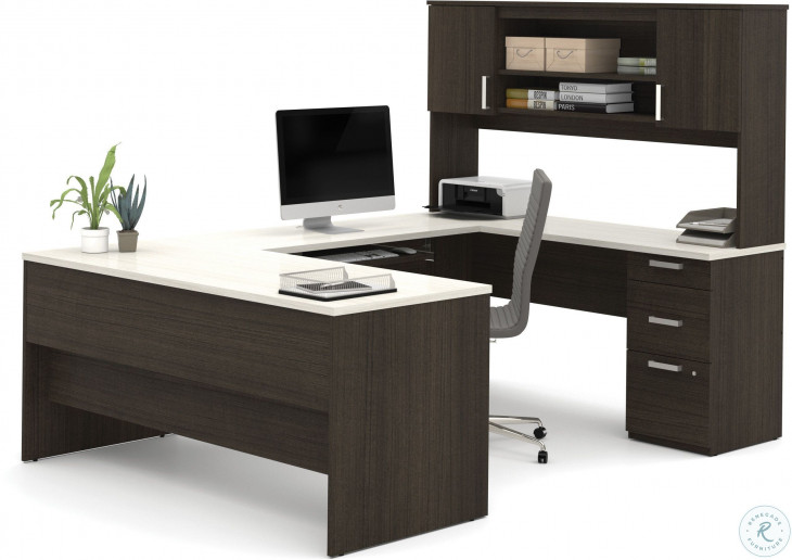 Ridgeley Dark Chocolate and White Chocolate U-shaped Desk from Bestar ...