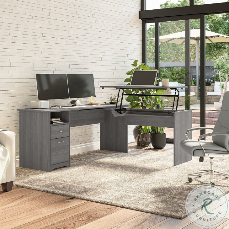 Cabot Modern Gray 72" 3 Position Sit to Stand L Shaped Desk From Bush ...