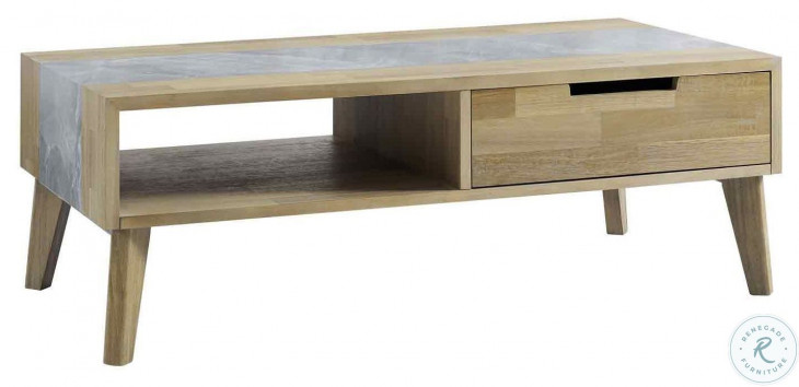 Calgary Natural Acacia And Gray Sintered Stone Cocktail Table From ...