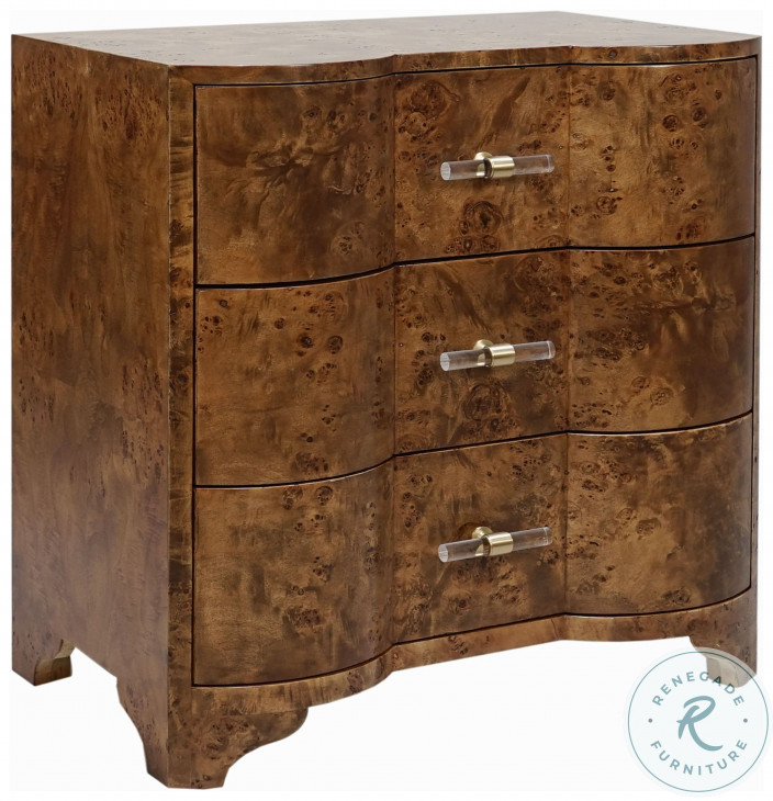 Calvin Dark Burl Wood 3 Drawer Side Table From Worlds Away | Coleman ...