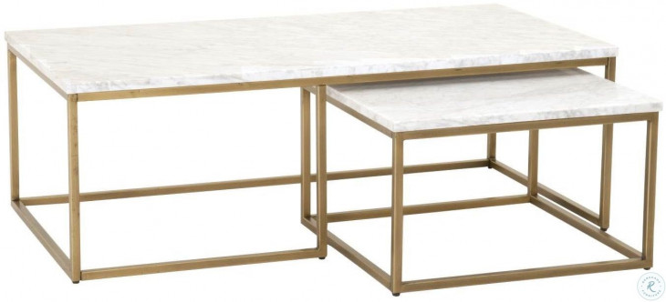 Carrera White Marble And Brushed Gold Nesting Coffee Table From Essentials for Living | Coleman ...