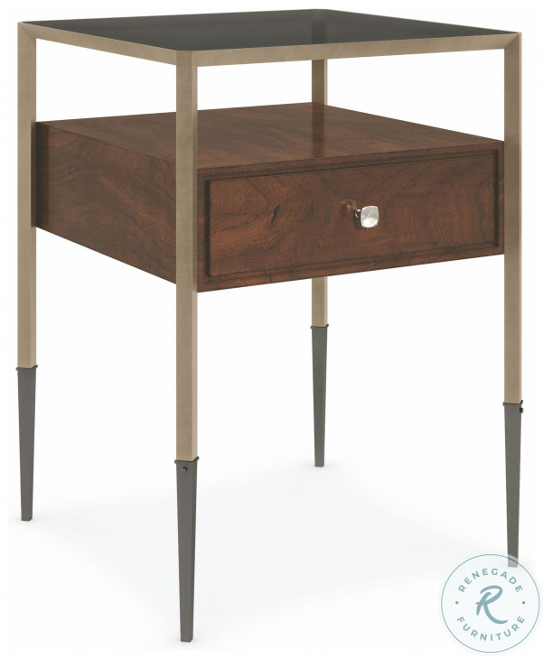 Shadow Box Rich Walnut And Brushed Antique Brass End Table From ...