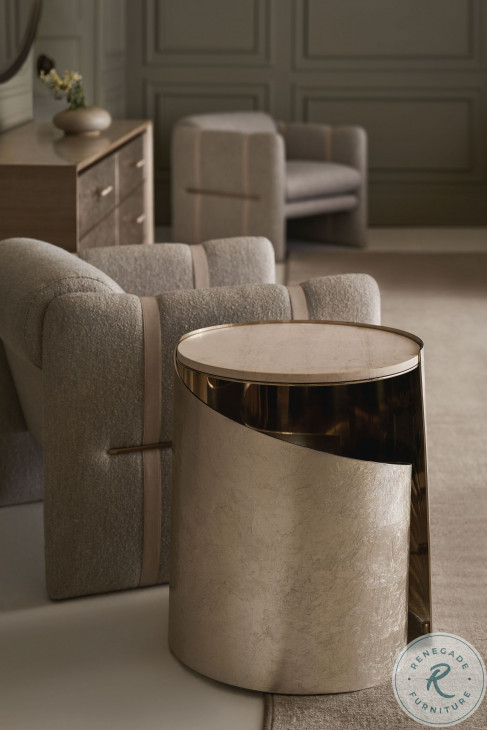 Nautilus Taupe Silver Leaf And Cream Travertine Stone Spot Table From ...