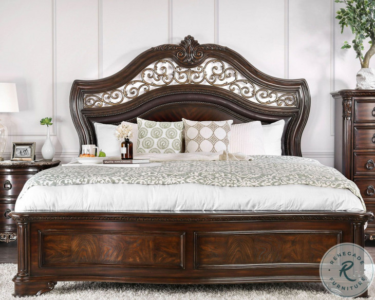 Menodora Brown Cherry Panel Bedroom Set from Furniture of America ...